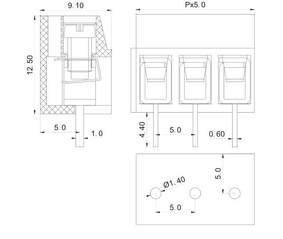 RD305-5.0 2P 3P 300V 16A 9 Pins PCB Screw Terminal Block 305 5.0