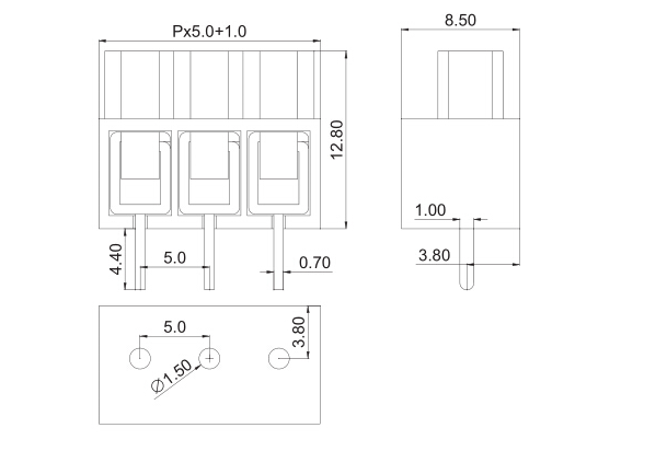 166 Block PCB Screw Terminal Block Phosphor Bronze Ni Plated PA66 UL 94-0 Housing