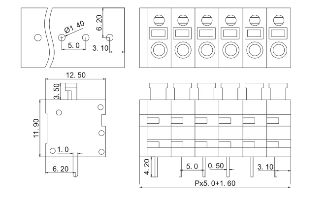 Compact Design Panel Mount Pluggable Terminal Block Brass And Tin Coated