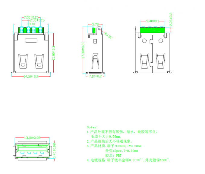 4P Mini Micro USB Connector White Plastic Insert Usb Type Connector