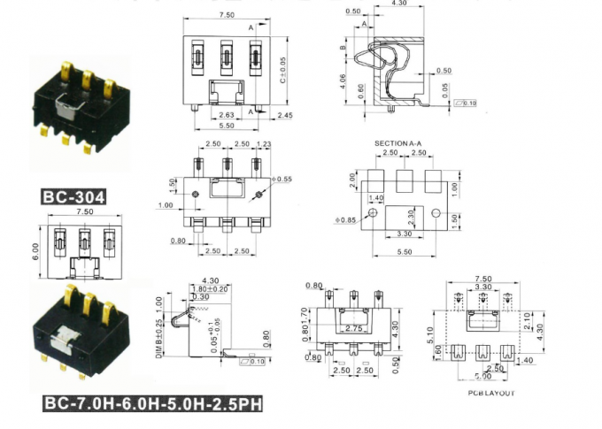 BC Battery Connector 3P Micro Usb Pcb Connector Metal Gold Color With ...