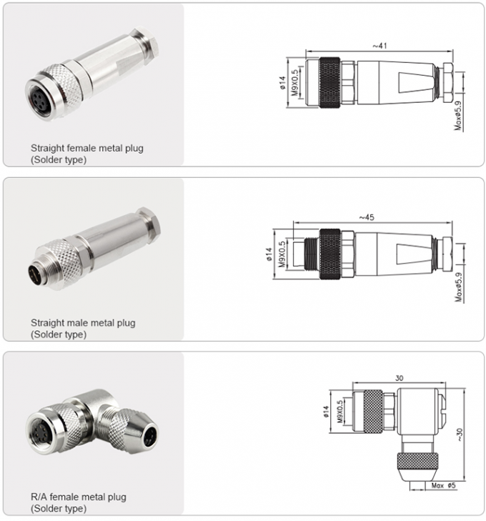 M9 Metal Conne Male Female Waterproof Connector Shielded Metal Straight ...